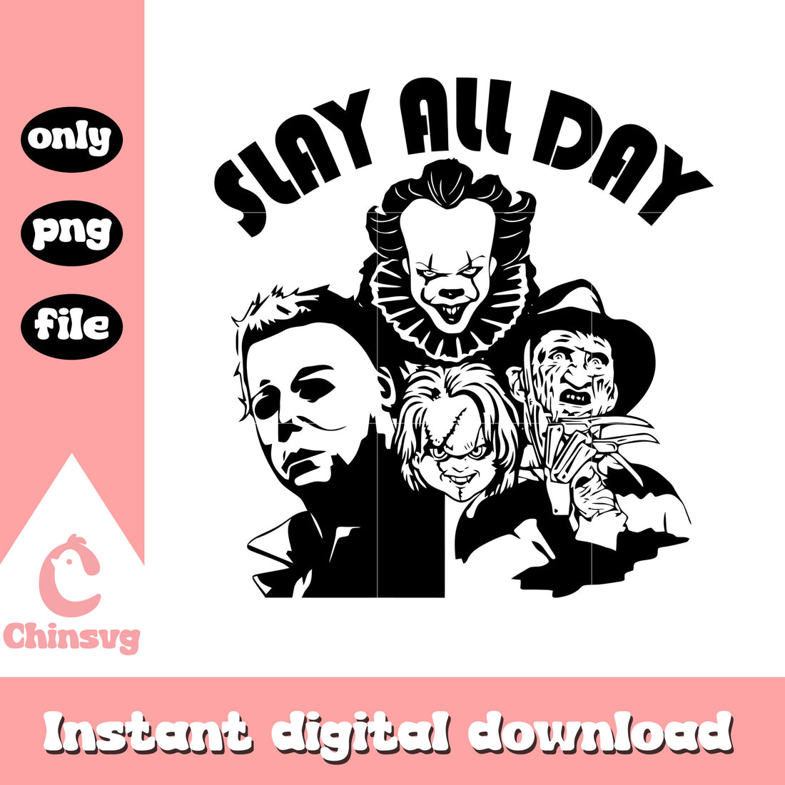 Slay all day horror outline portrait png, horror outline png – Chinsvg