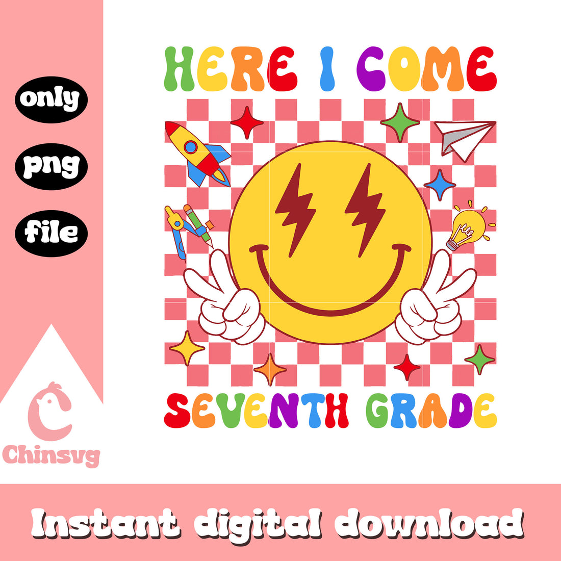Smiley face here i come seventh grade png, back to school font png ...