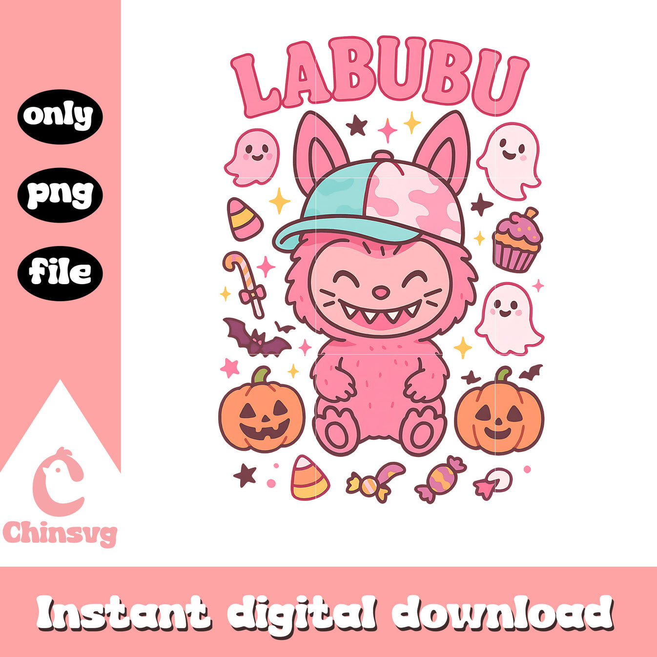 Smiling pink labubu wear hat design png, labubu clipart png – Chinsvg