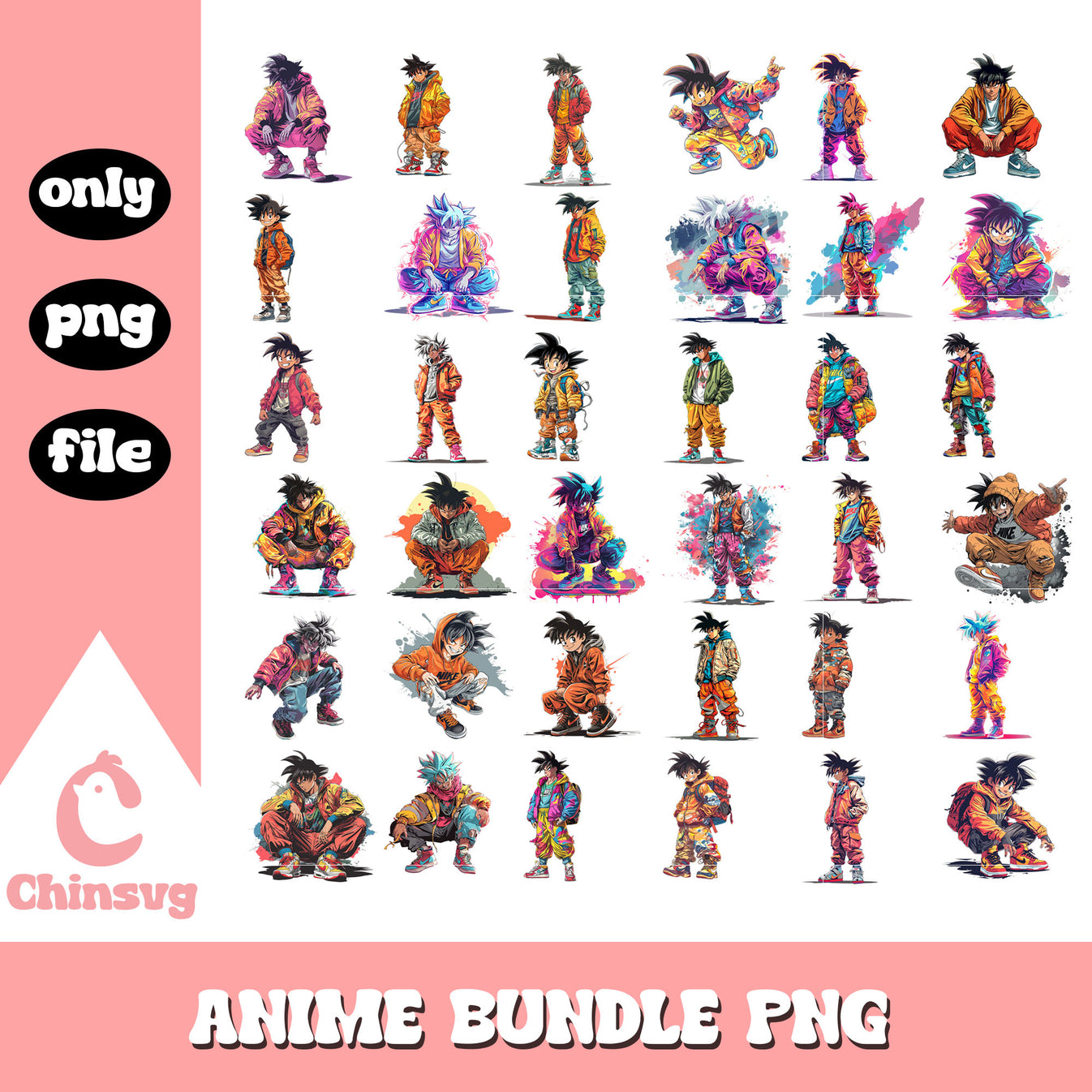 Son Goku street wear bundle png, son goku png, anime png – Chinsvg