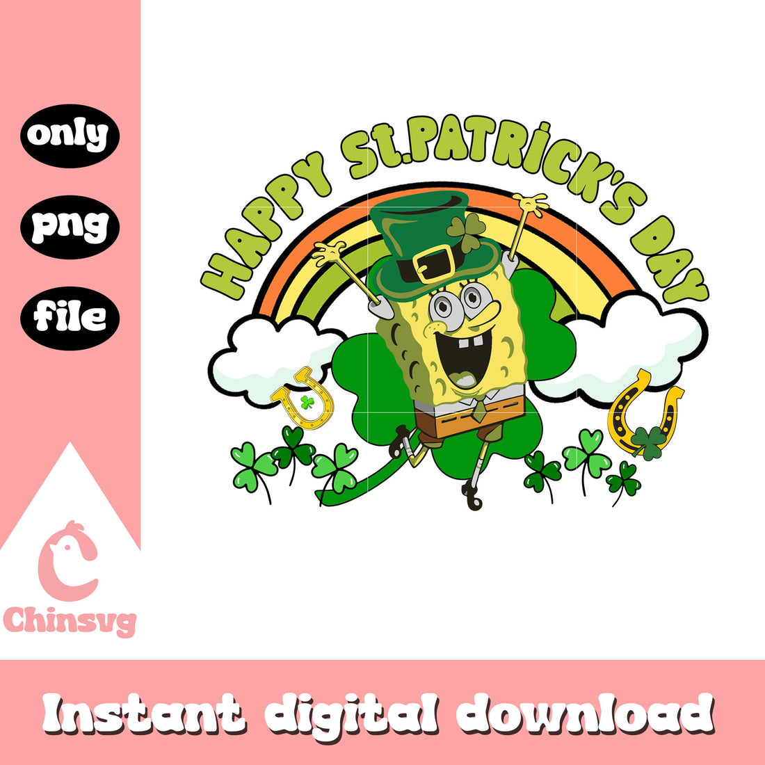 Spongebob happy st.patrick's day png, cartoon png, saint patrick day p ...