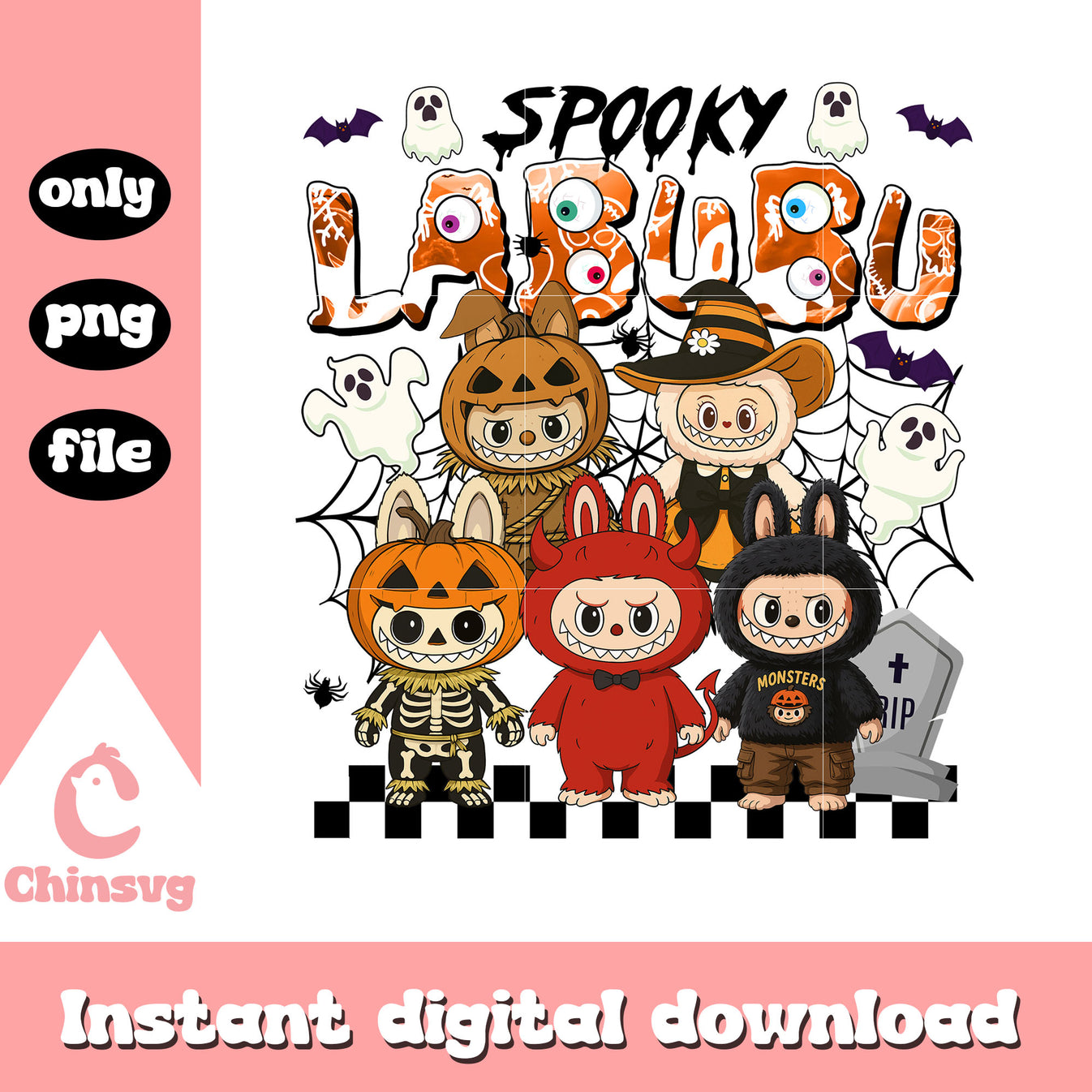 Spooky labubu characters costume png, halloween holiday png – Chinsvg