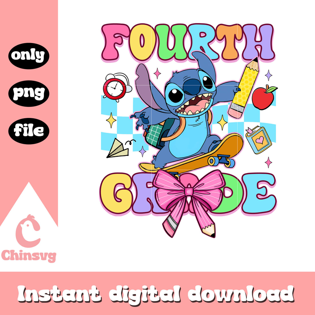 Stitch cartoon fourth grade back to school clipart png, disney png ...