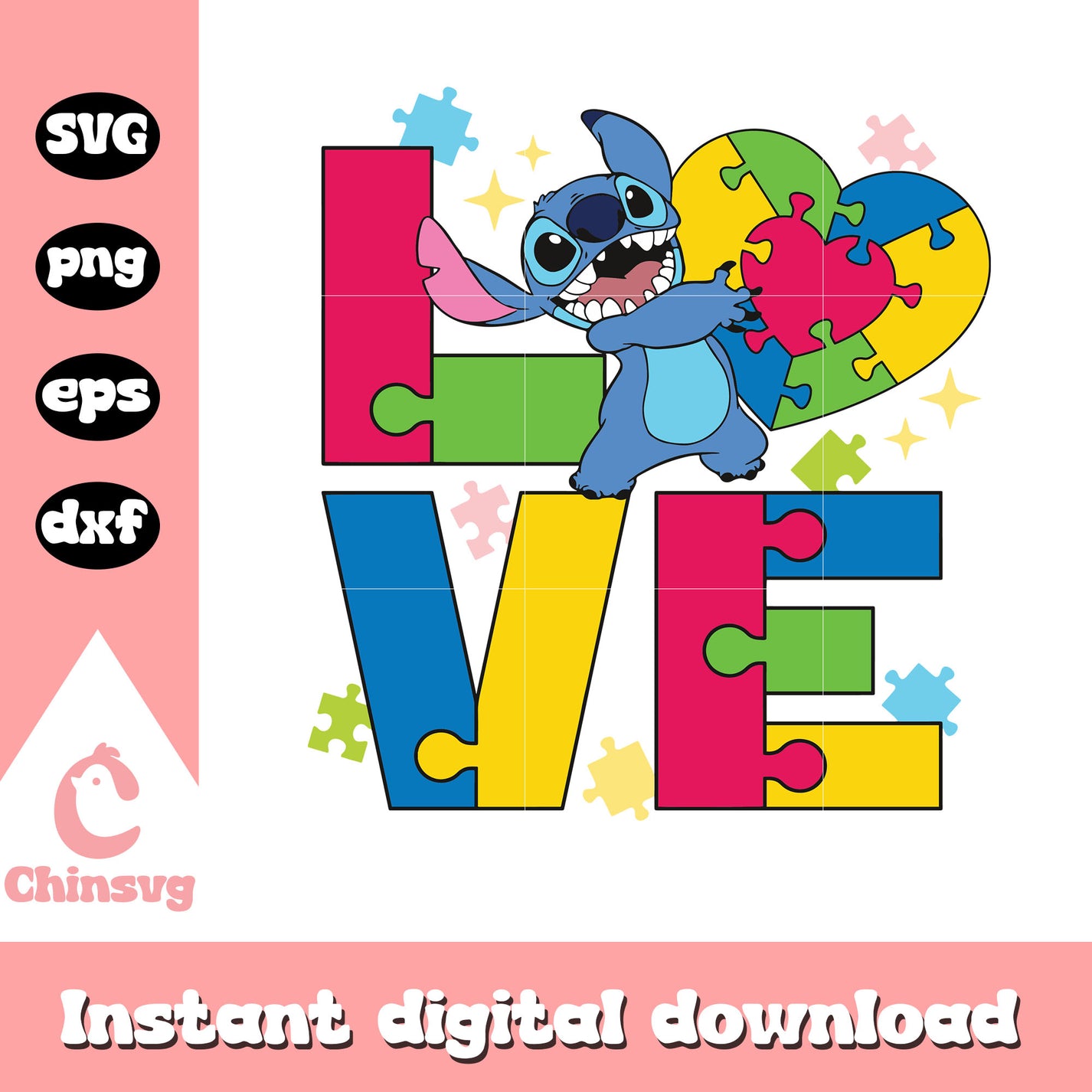 Stitch character autism love svg, autism awareness day svg – Chinsvg
