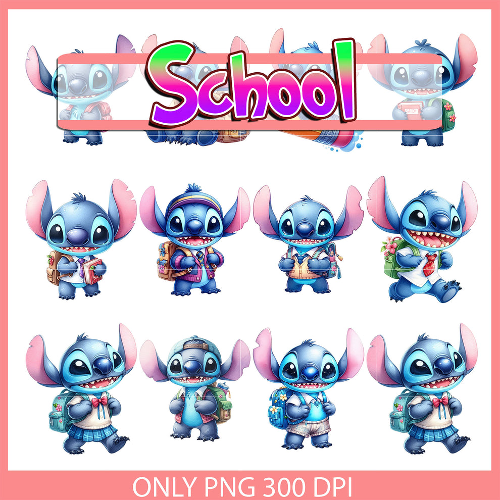 Stitch character back to school design bundle png, disney stitch png ...