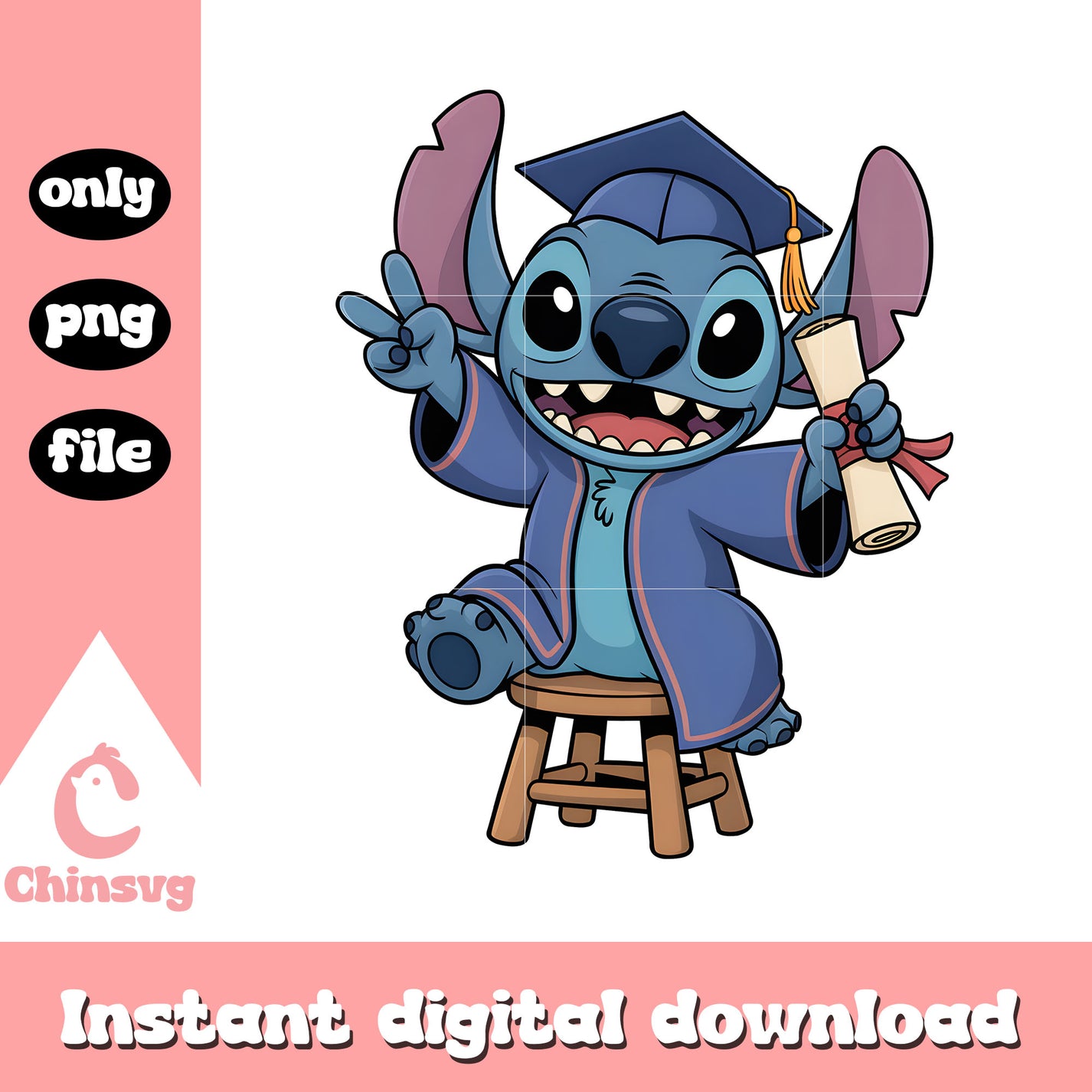Stitch graduation certificate sitting chair png, stitch graduation png ...