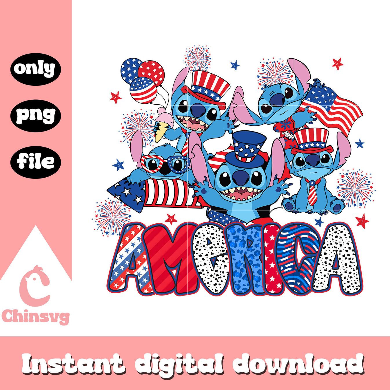 Stitch happy america png, Stitch poses america png, stitch usa png ...