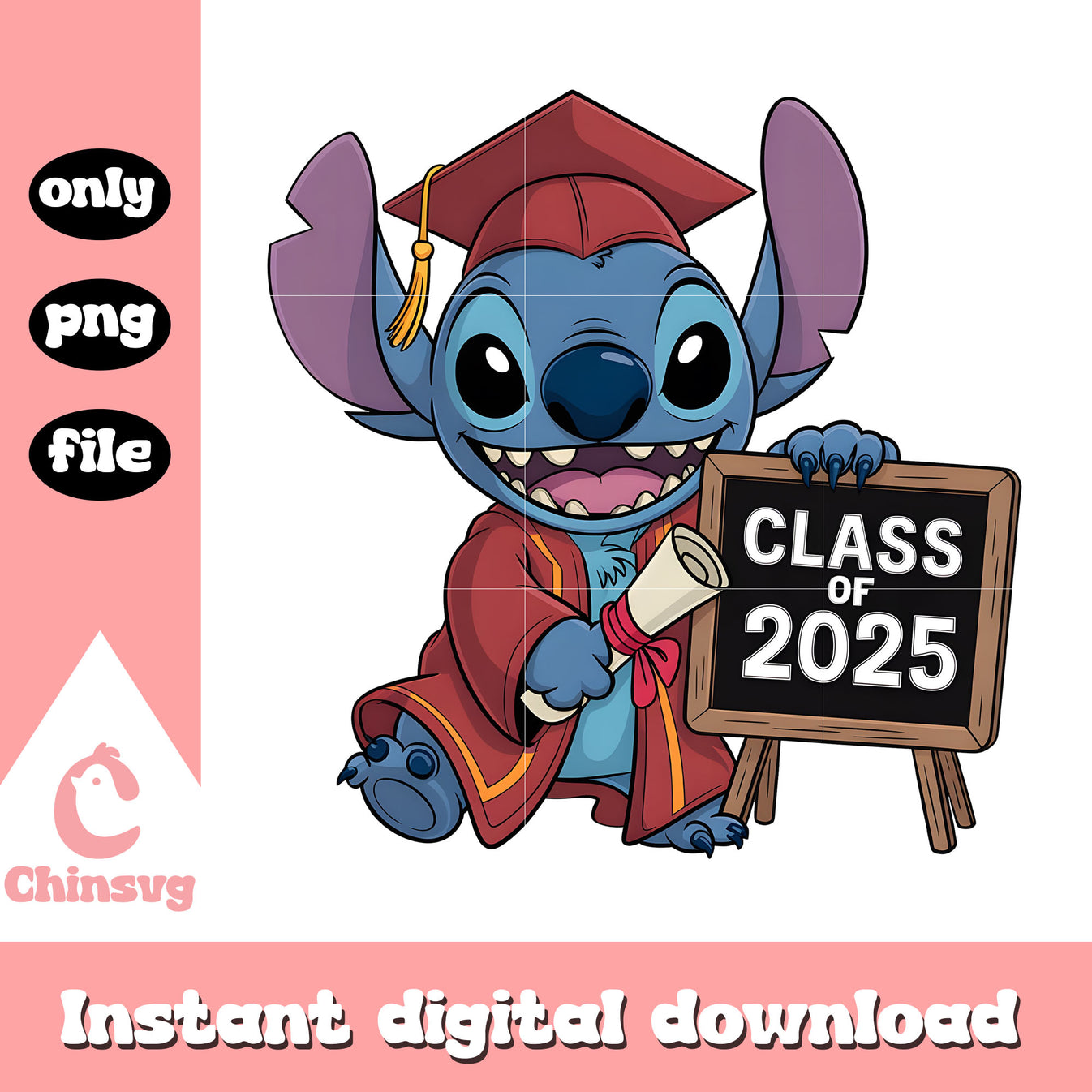 Stitch red graduation gown class of 2025 png, stitch graduation png ...
