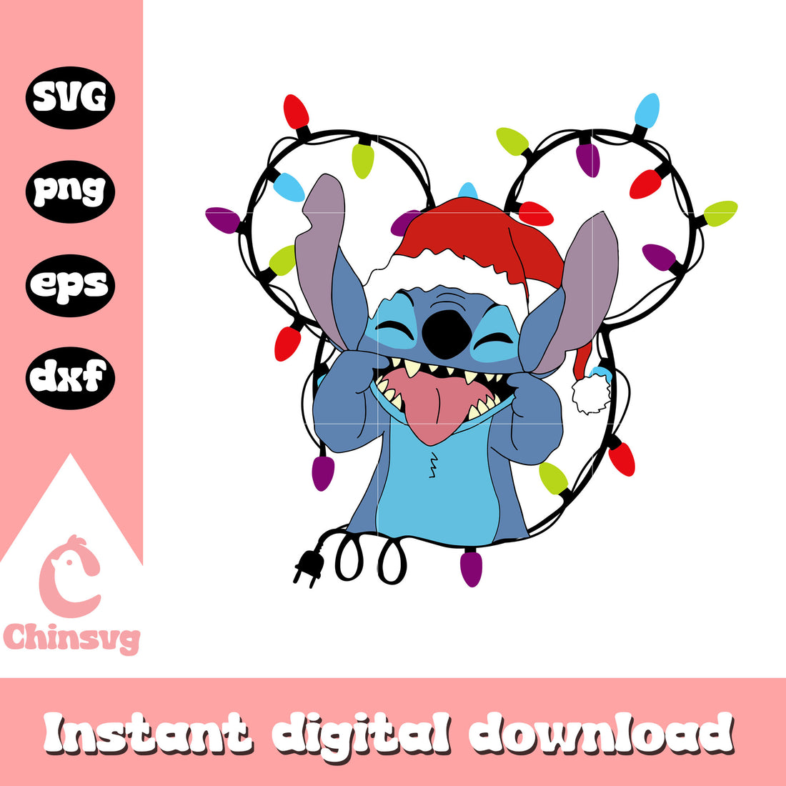 Stitch santa hat mickey head lights svg, stitch christmas svg – Chinsvg