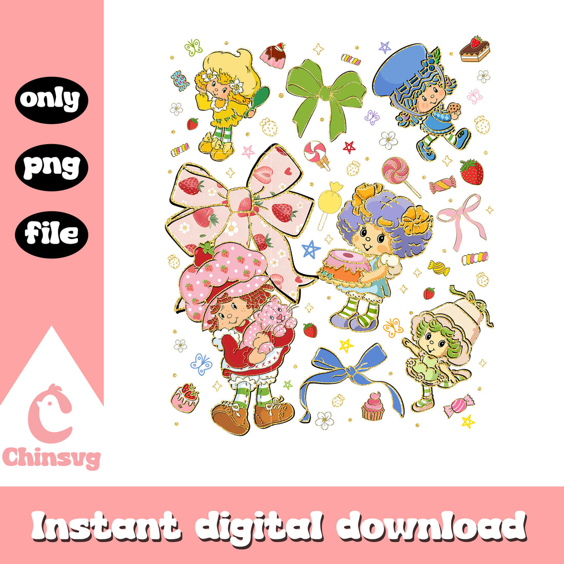 Strawberry characters bow design png, strawberry shortcake characters ...