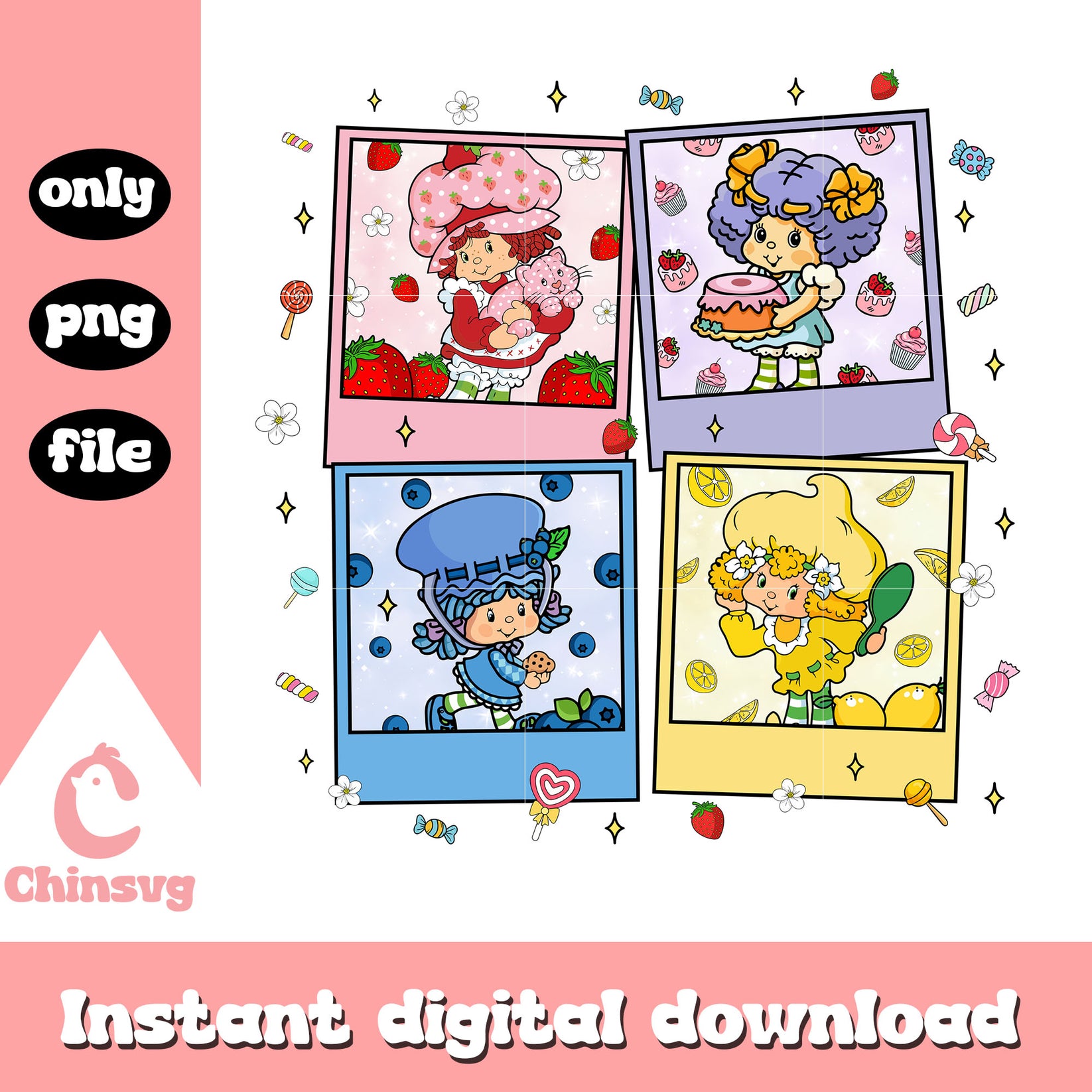 Strawberry characters frame design png, strawberry shortcake character ...