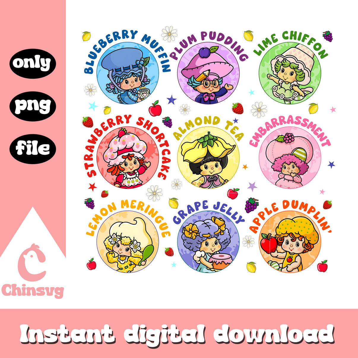 Strawberry shortcake characters name design png, strawberry cartoon pn ...