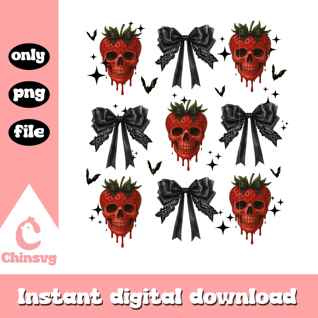 Strawberry skull and dark bow spooky png, Strawberry skull spooky png ...