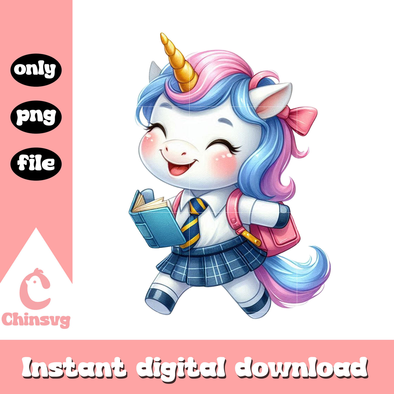 Student unicorn wear uniform design png, school cartoon png – Chinsvg