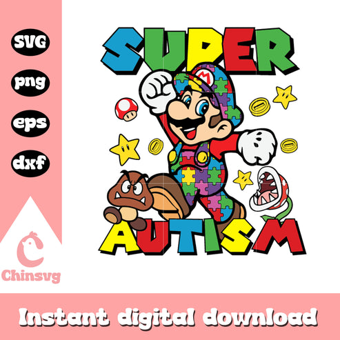 Super mario super autism svg, autism awareness svg, super mario svg ...
