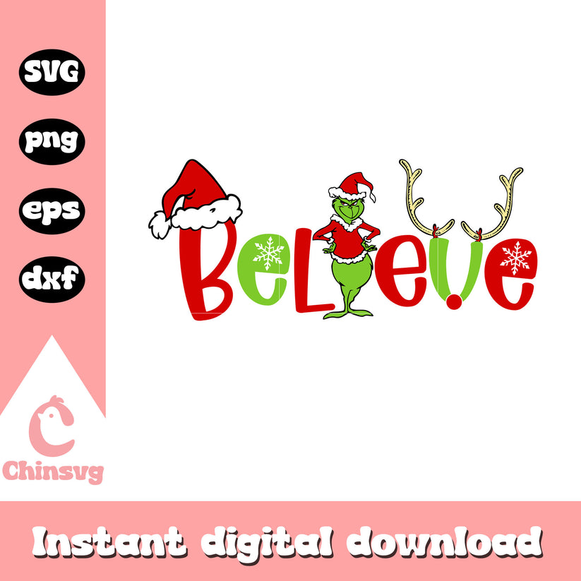 The grinch believe christmas text svg, christmas colors svg – Chinsvg