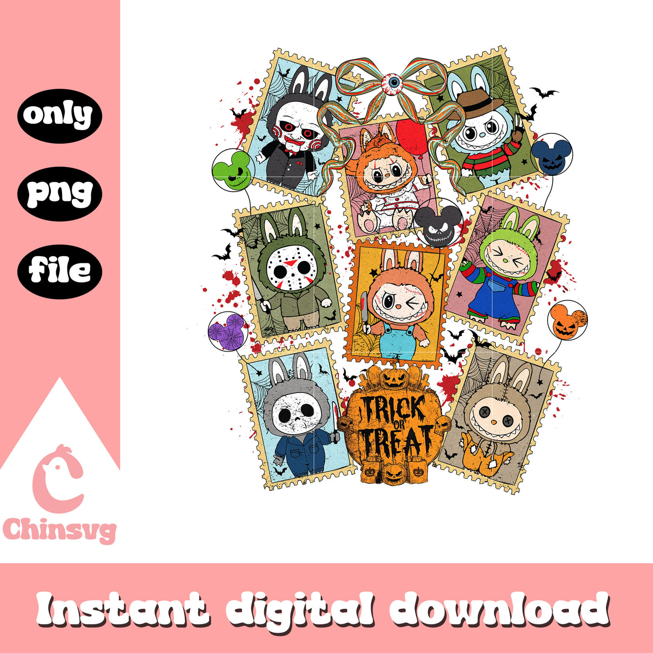 The horror killers labubu coquette bow stamp png, labubu dolls png ...