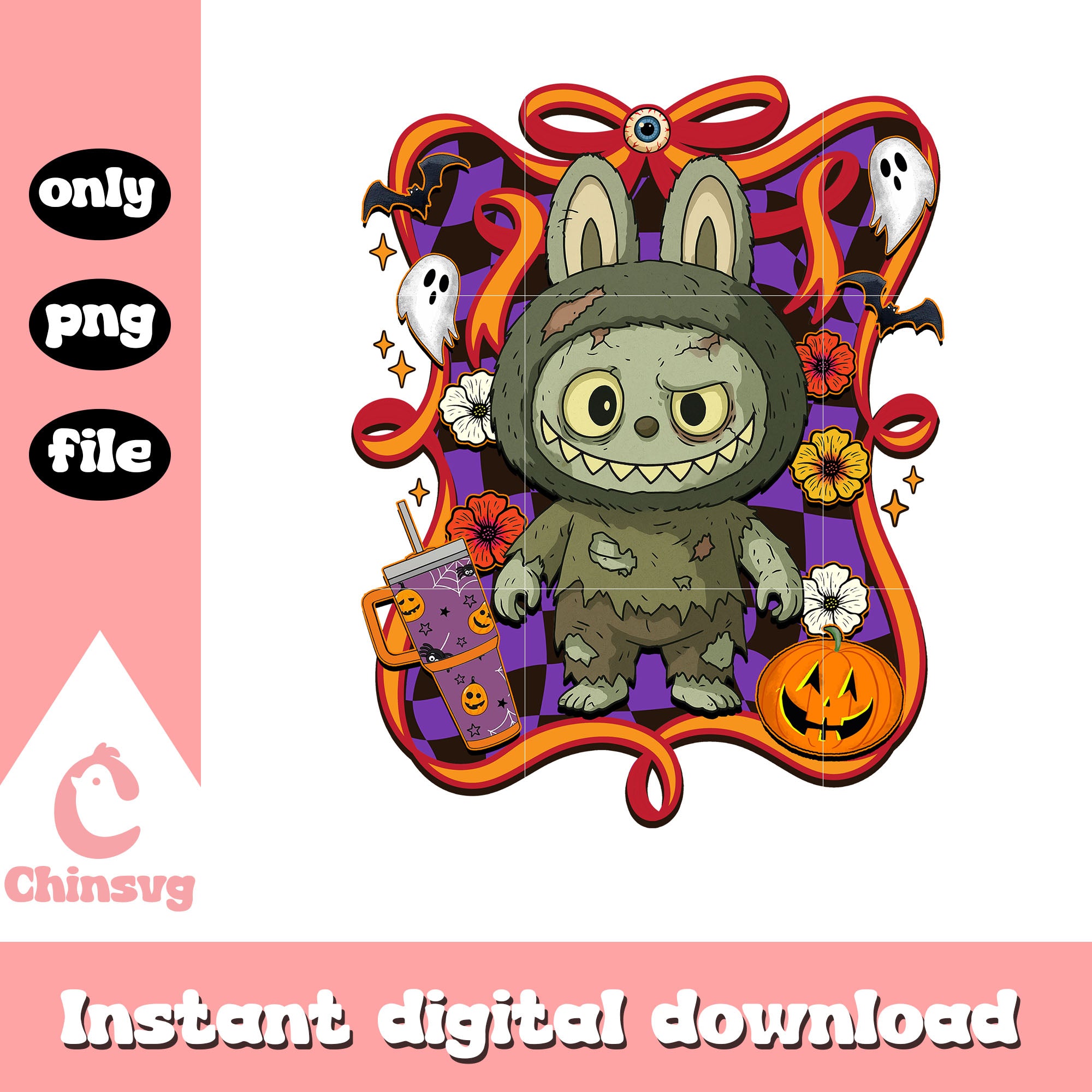 The zombie halloween labubu bow png, zombie halloween png – Chinsvg