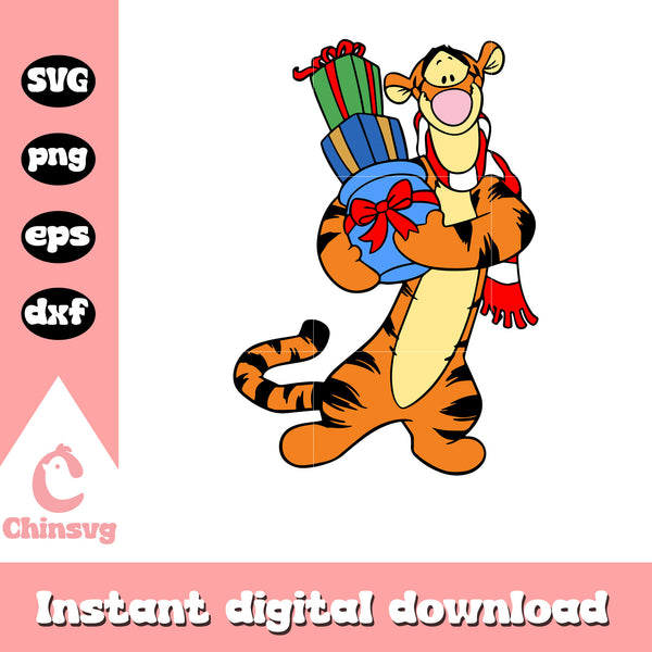 Tigger and christmas present design svg, christmas tigger svg – Chinsvg