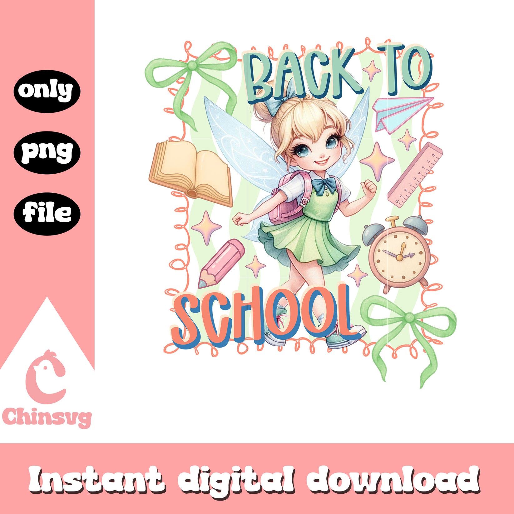 Tinkerbell back to school coquette clipart png, tinkerbell disney png ...