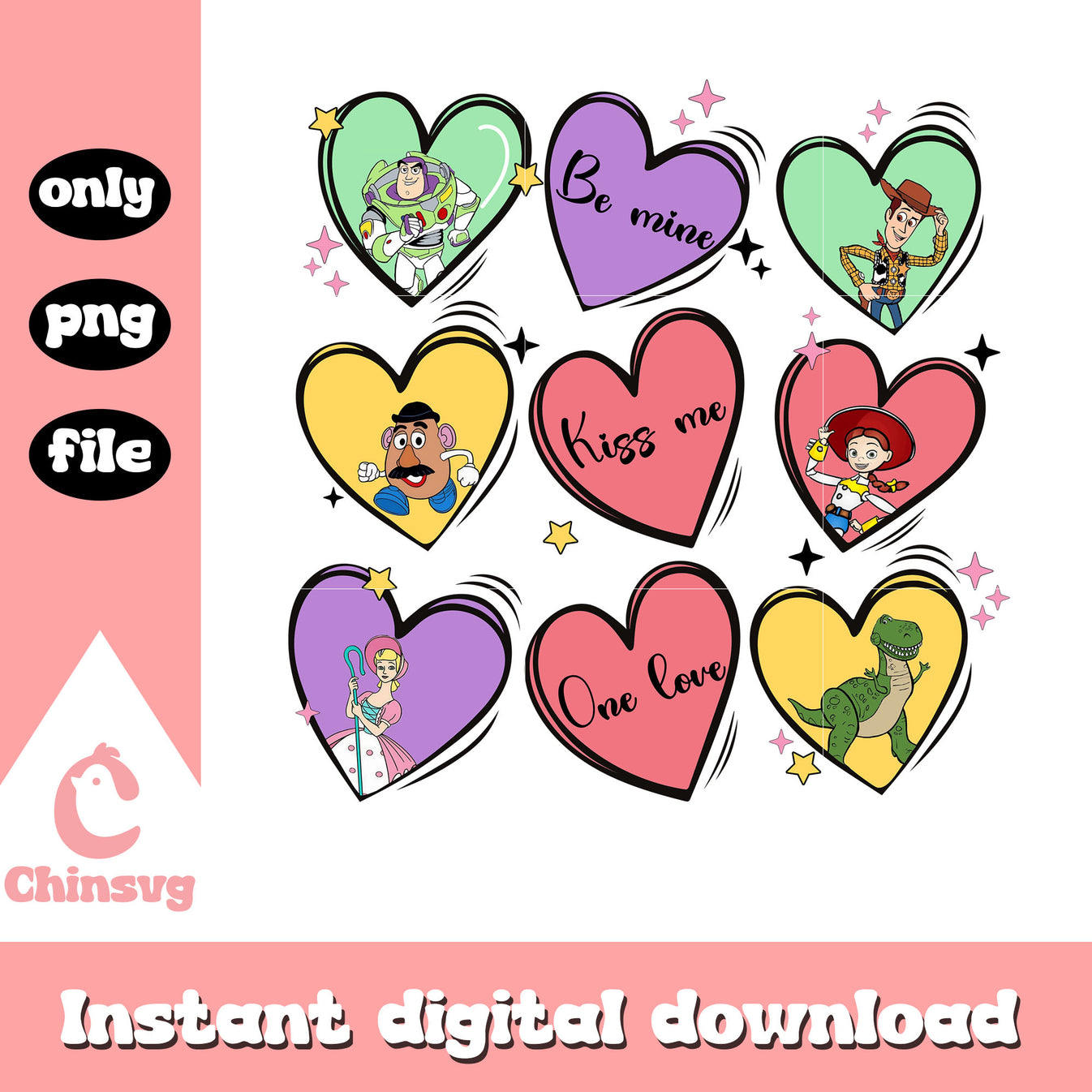 Toy story character heart shape png, toy story png, valentine png – Chinsvg