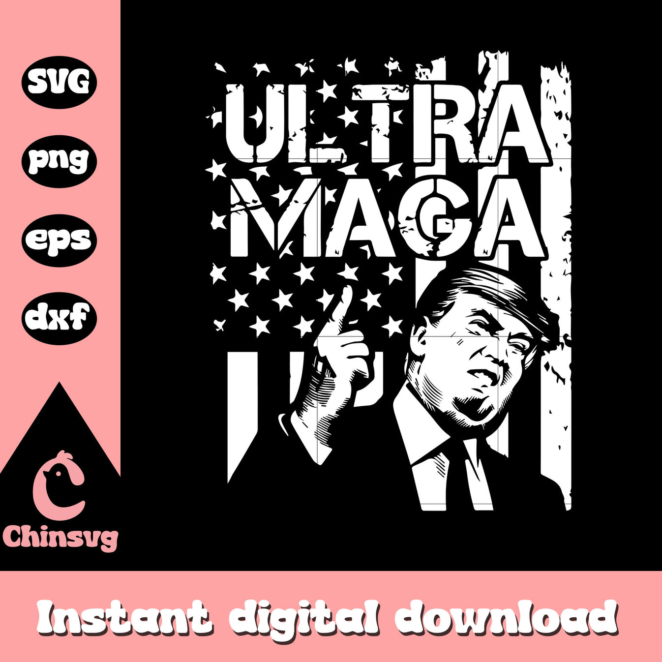 Ultra maga trump black white design svg, trump with flag svg – Chinsvg