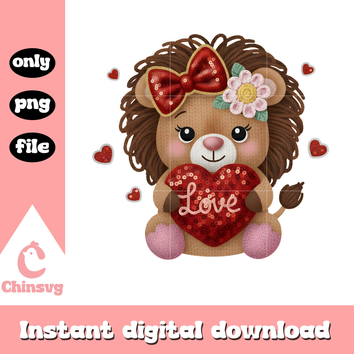 Valentine lion love crochet png, valentines day lion png – Chinsvg