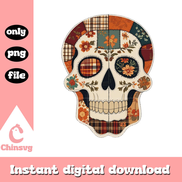 Vintage patchwork skull design png, skull halloween png – Chinsvg
