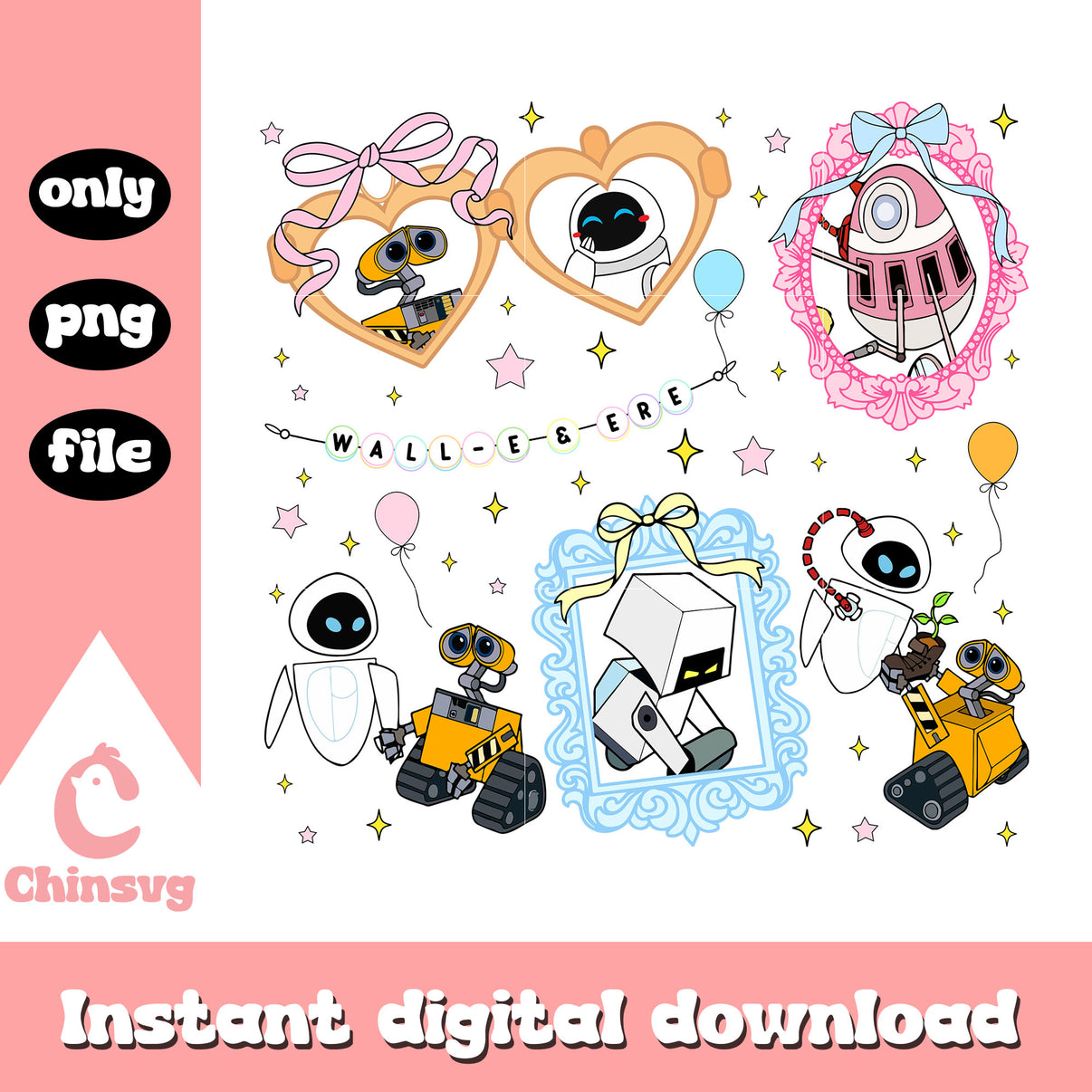WALL-E robot cartoon mirror bow coquette png, coquette robot png – Chinsvg