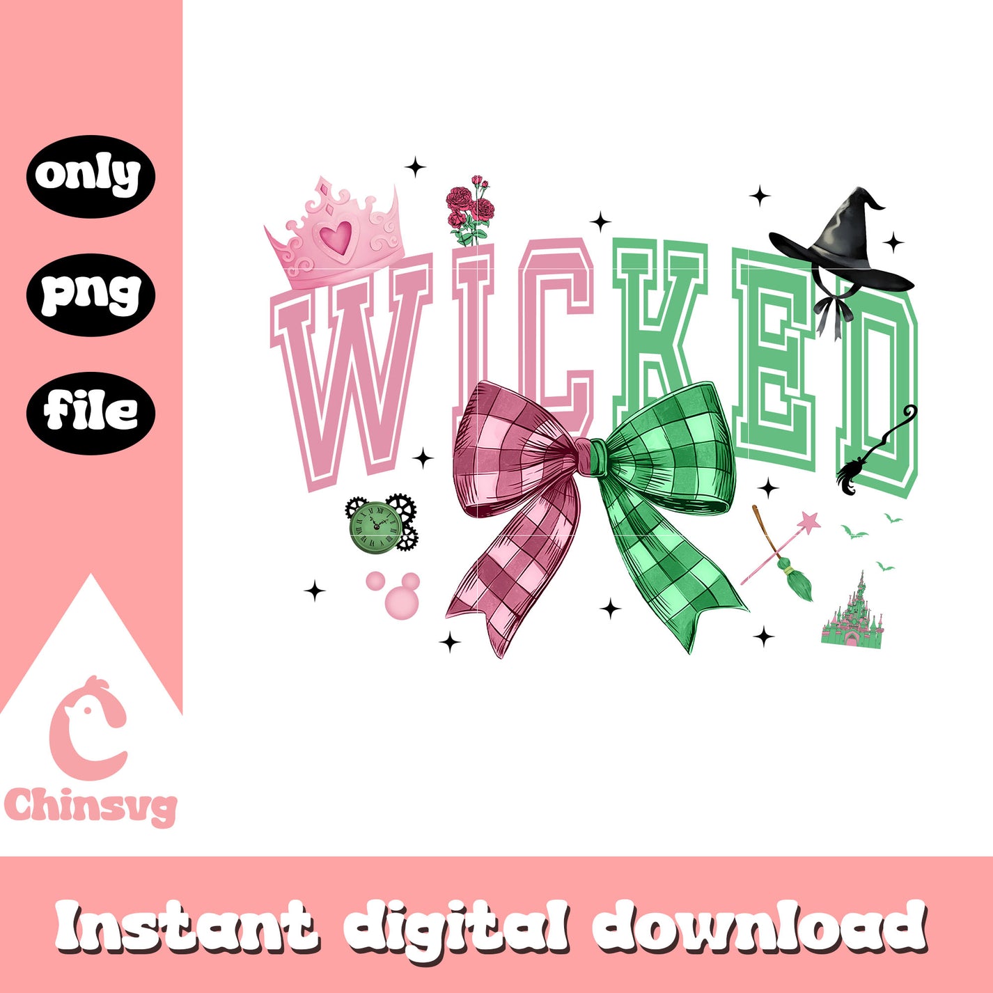 Wicked pink green bow logo design png, wicked logo png, wicked png ...