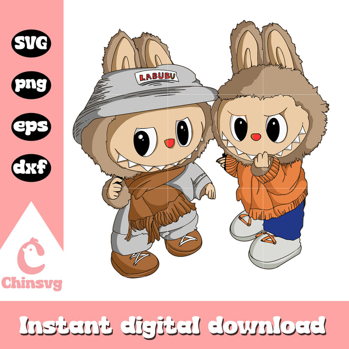 Winter fashion labubu dou doll drawing design svg, labubu dolls svg ...