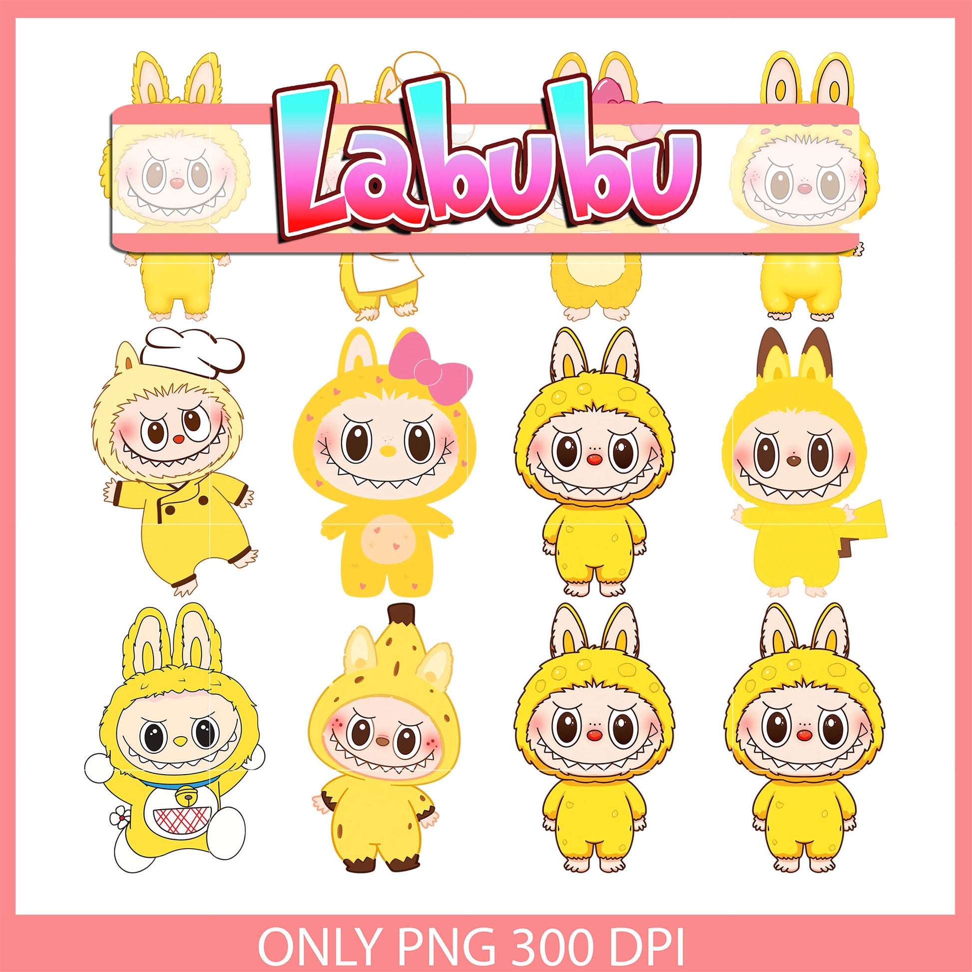 Yellow labubu clipart bundle png, labubu characters png – Chinsvg
