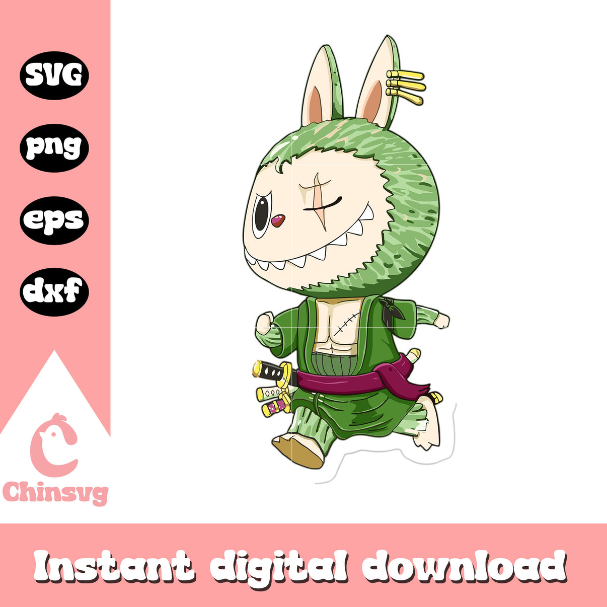 Zoro running labubu drawing svg, zoro one piece svg, labubu svg – Chinsvg