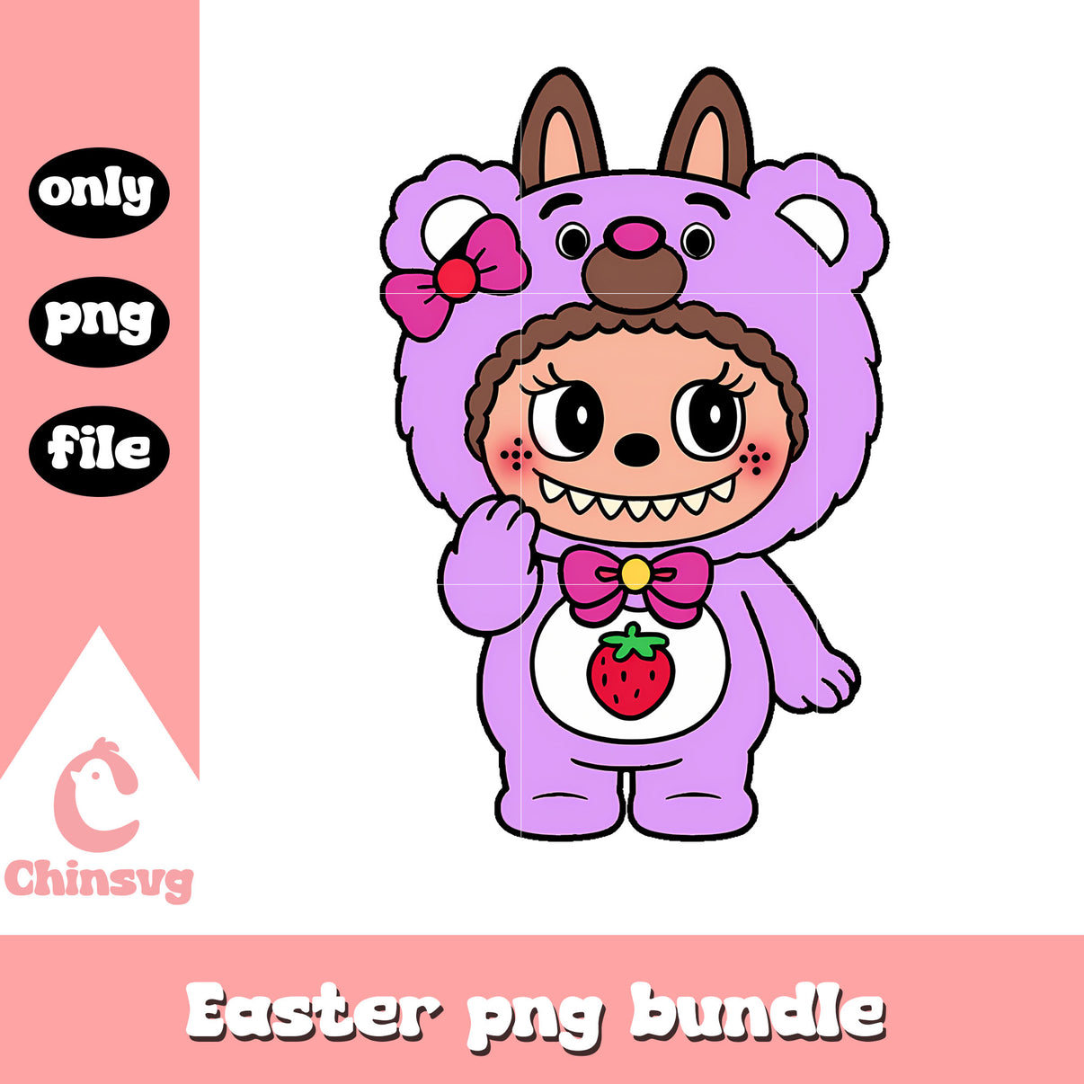 light purple strawberry bear labubu cute doll png, purple labubu png ...